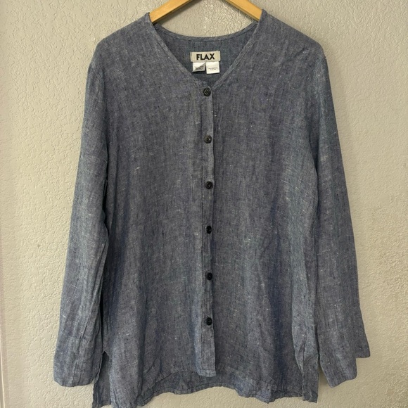Flax | Jackets & Coats | Flax Linen Dark Blue Demin Long Button Front ...